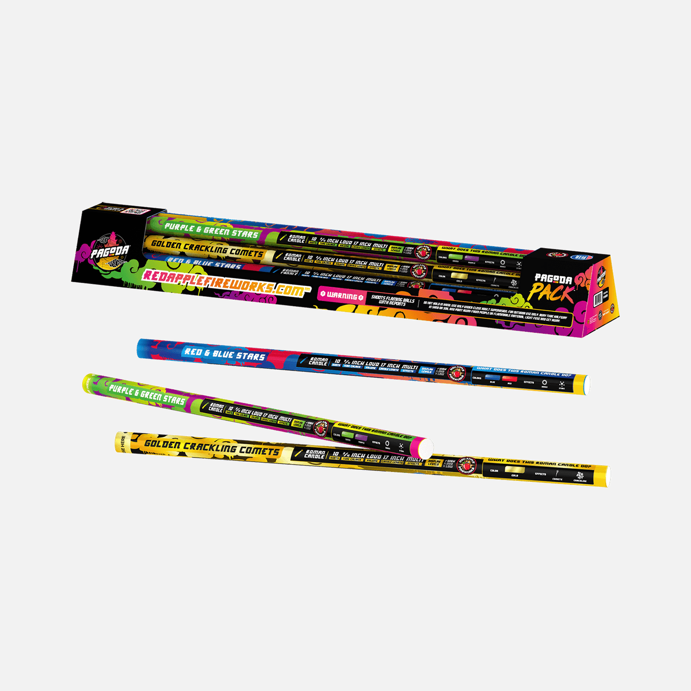Pagoda Pack 10 Shots Roman Candle Packs – Red Apple