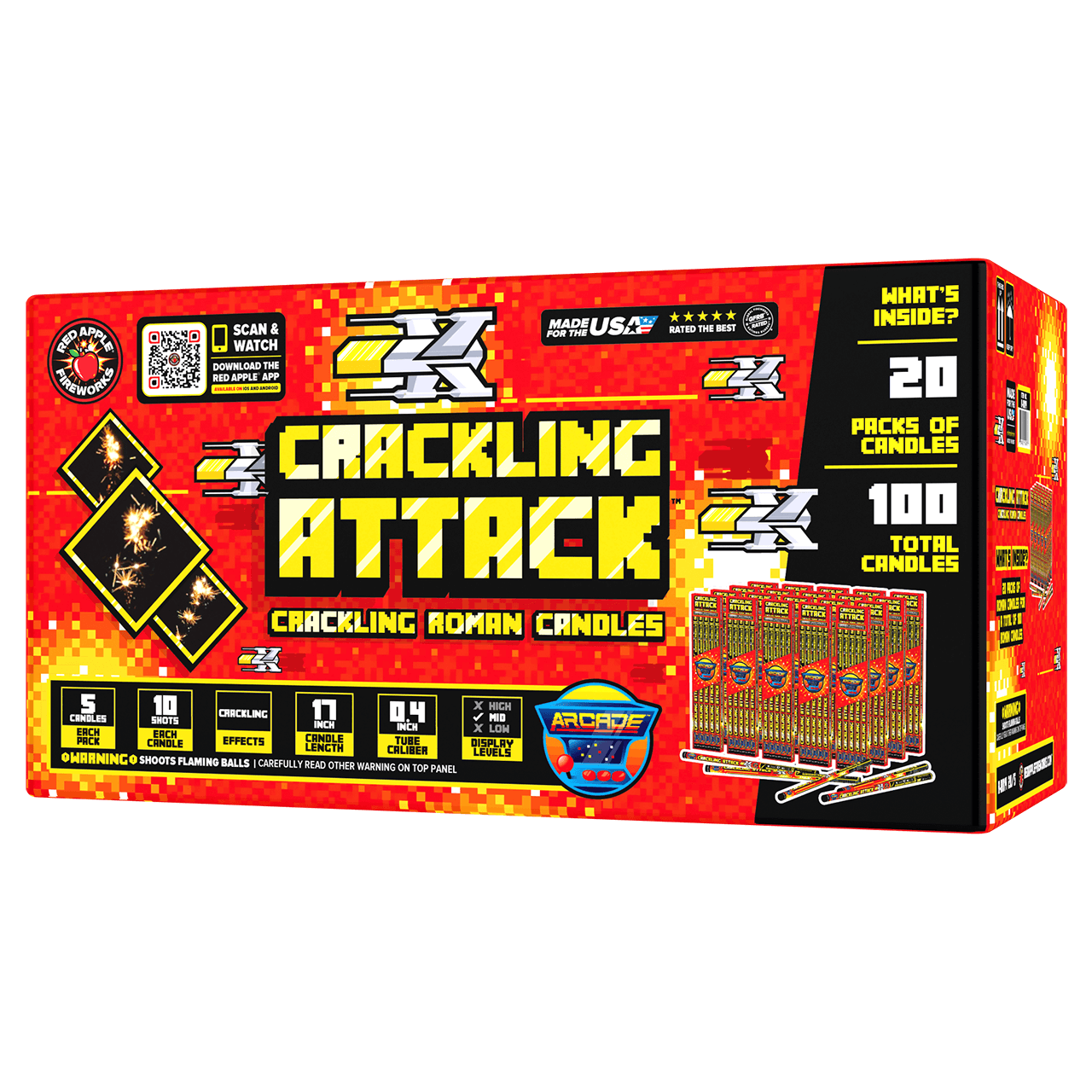 Buy Crackling Attack™ 10 Shots Roman Candle Fireworks Online – Red ...