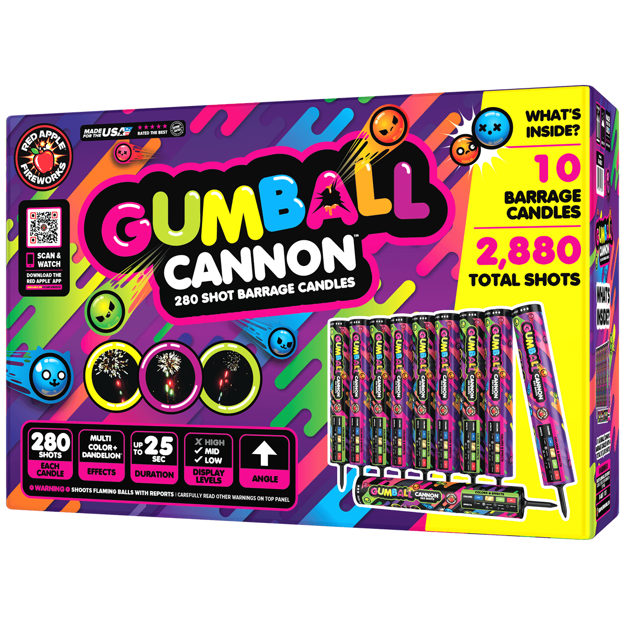 Buy Gumball® Cannon™ 280 Shots Roman Candle Firework Barrages Online ...