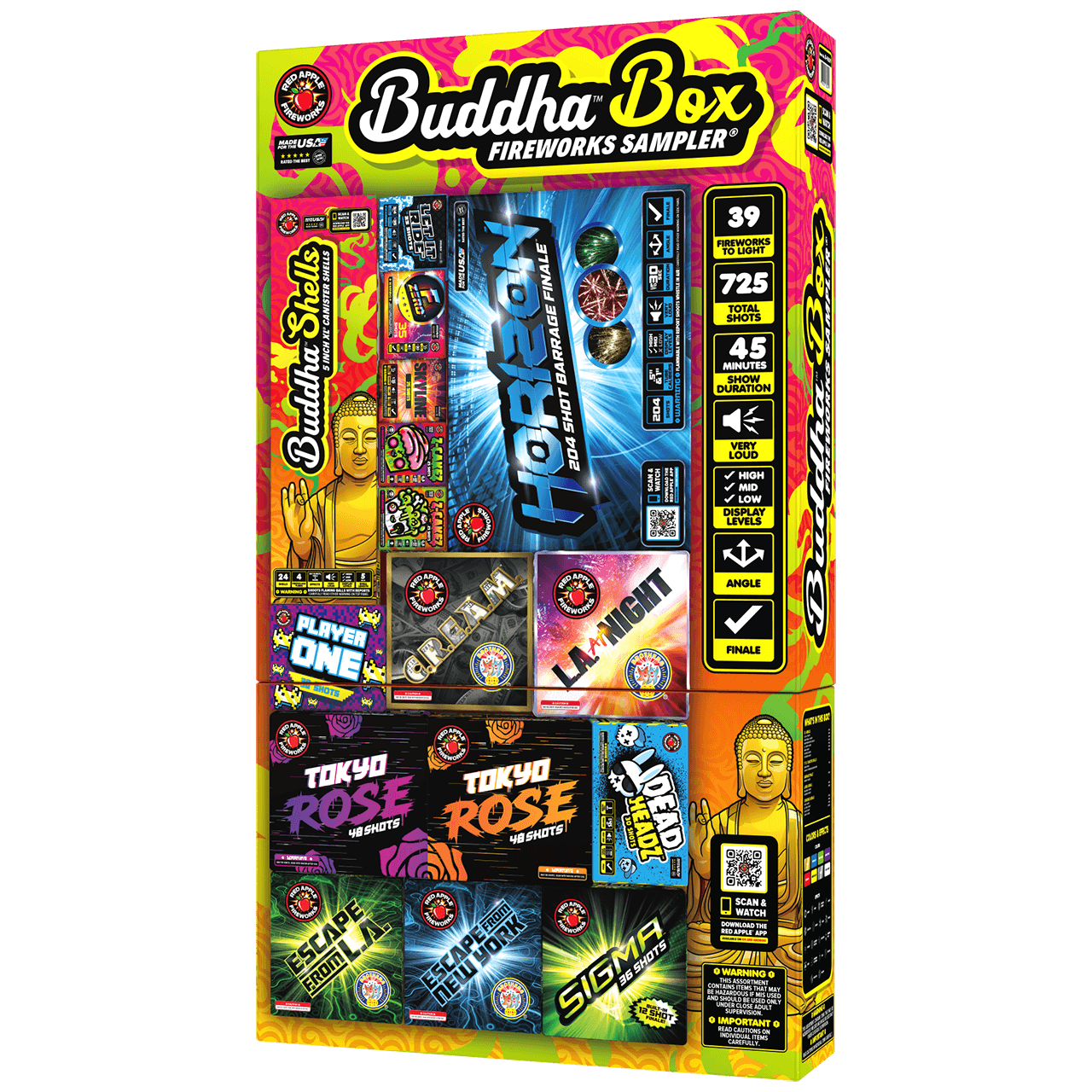 Buddha™ Box 725 Shot Fireworks Sampler® – Red Apple® Fireworks
