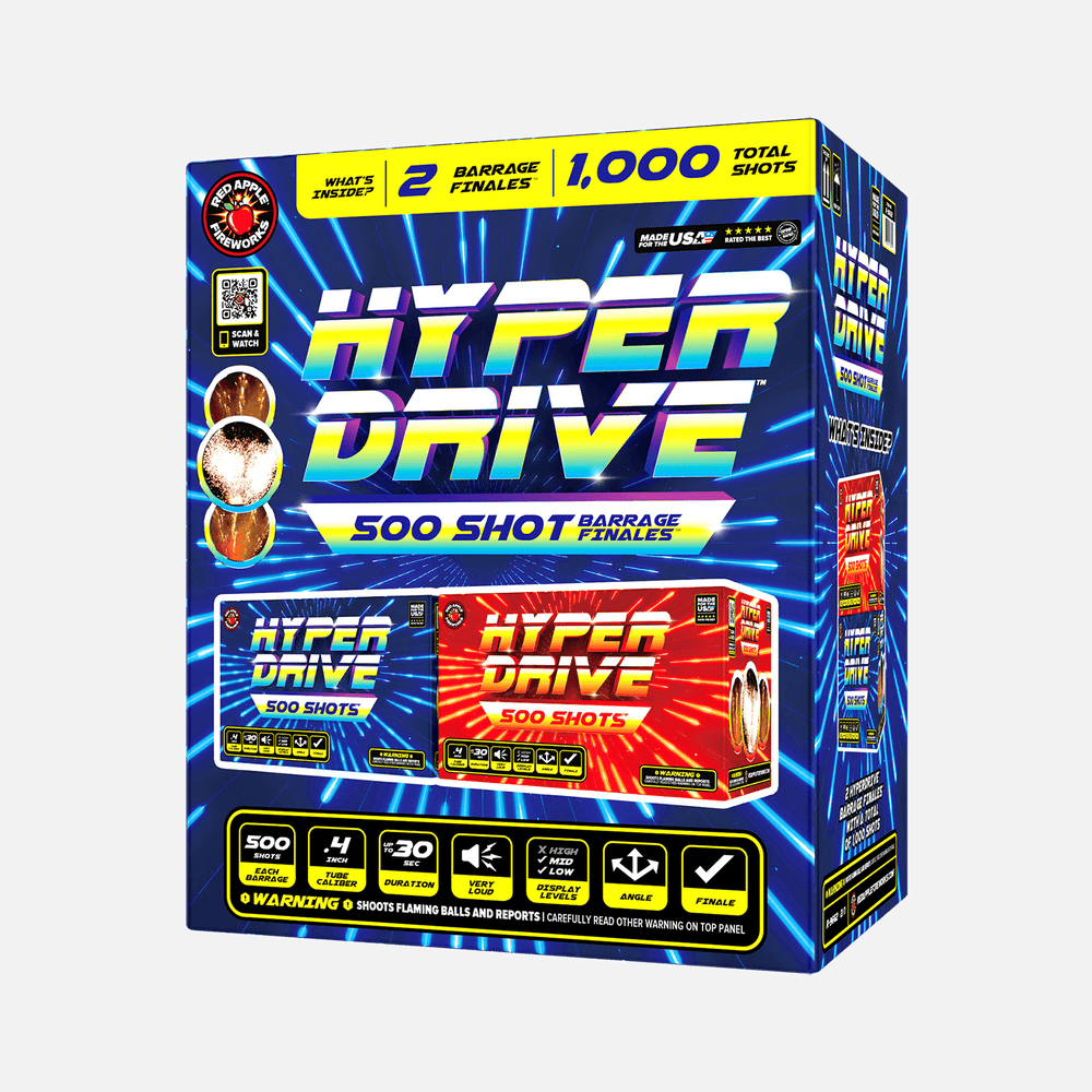Hyperdrive 500 Shot Barrage Finales – Red Apple Fireworks
