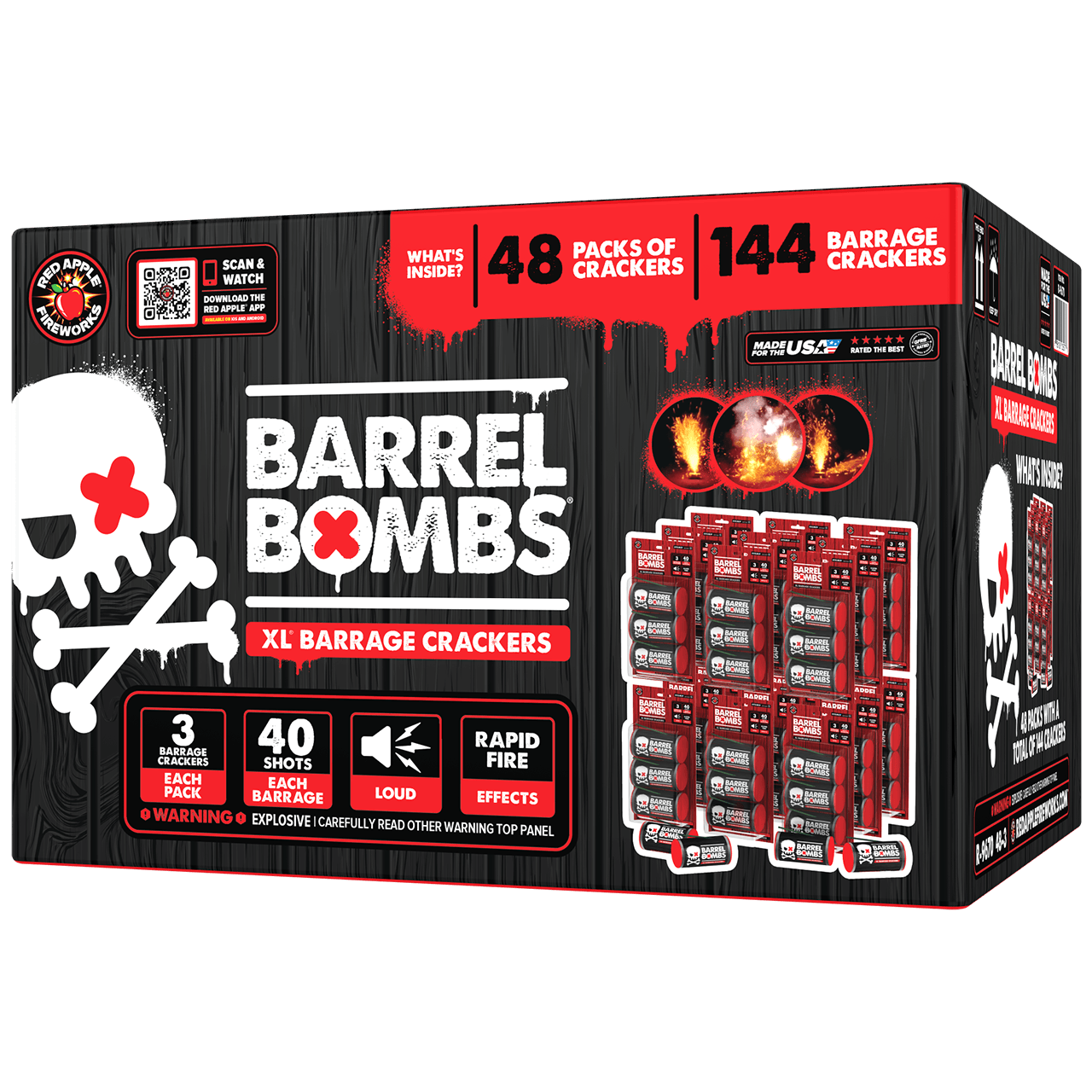 Buy Barrel Bombs® XL® Barrage Cracker Fireworks - KABOOM Online – Red ...
