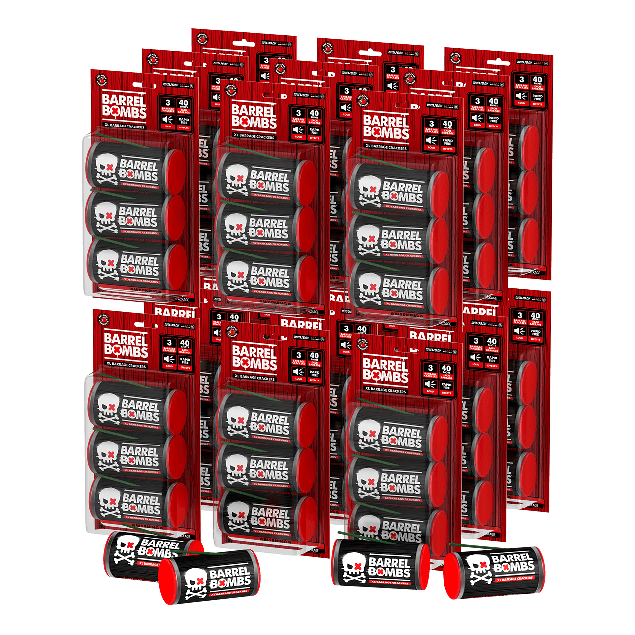 Buy Barrel Bombs® XL® Barrage Cracker Fireworks - KABOOM Online – Red ...