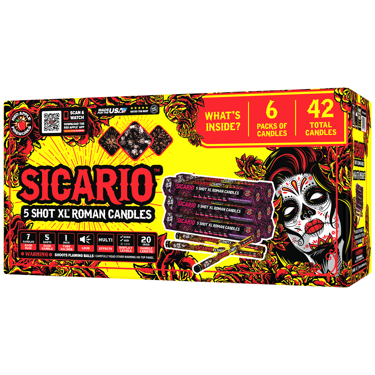 Buy Sicario™ 5 Shot XL® Roman Candle Fireworks Online – Red Apple ...