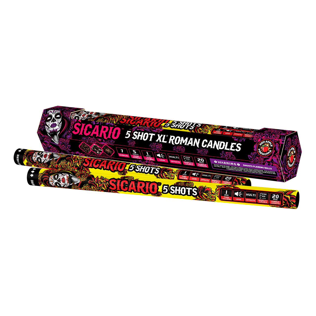 Buy Sicario™ 5 Shot XL® Roman Candle Fireworks Online – Red Apple ...