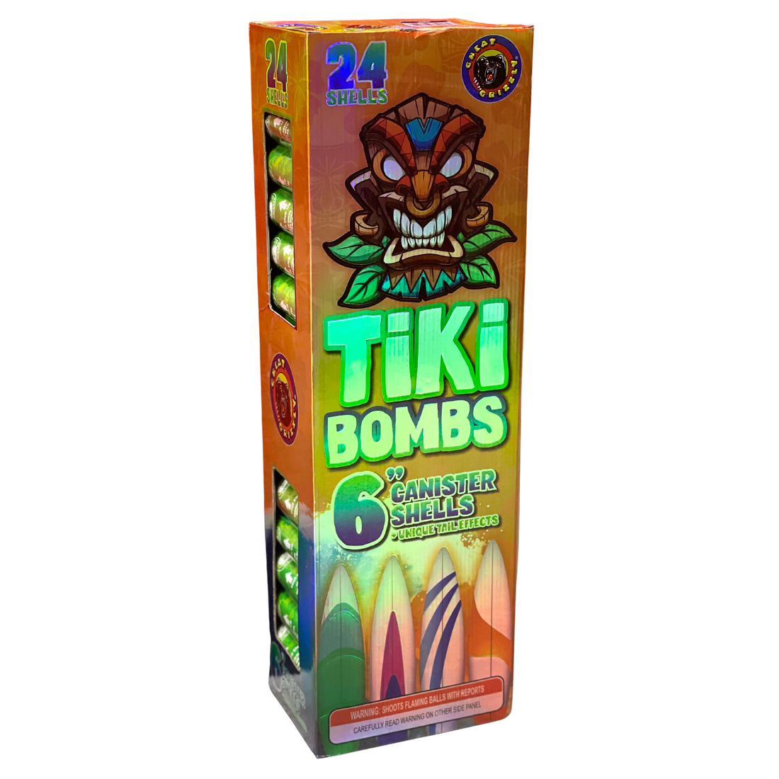 Tiki Bombs 24 Shot 6-Inch Canister Shells – Red Apple® Fireworks
