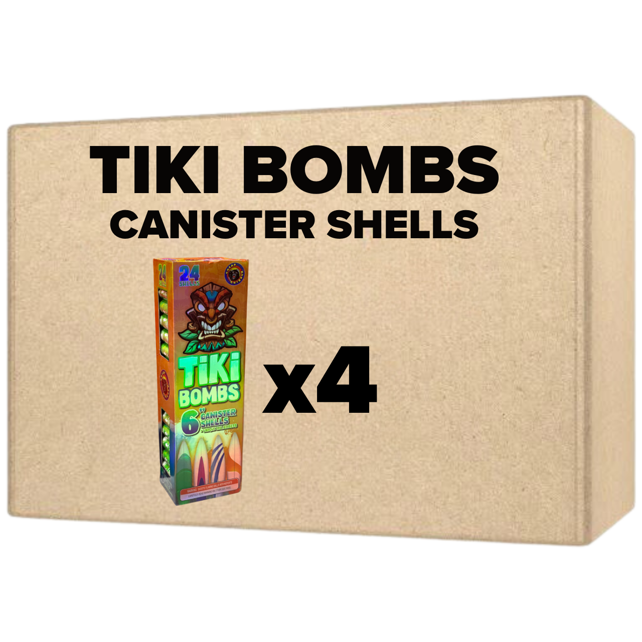 Tiki Bombs 24 Shot 6-Inch Canister Shells – Red Apple® Fireworks