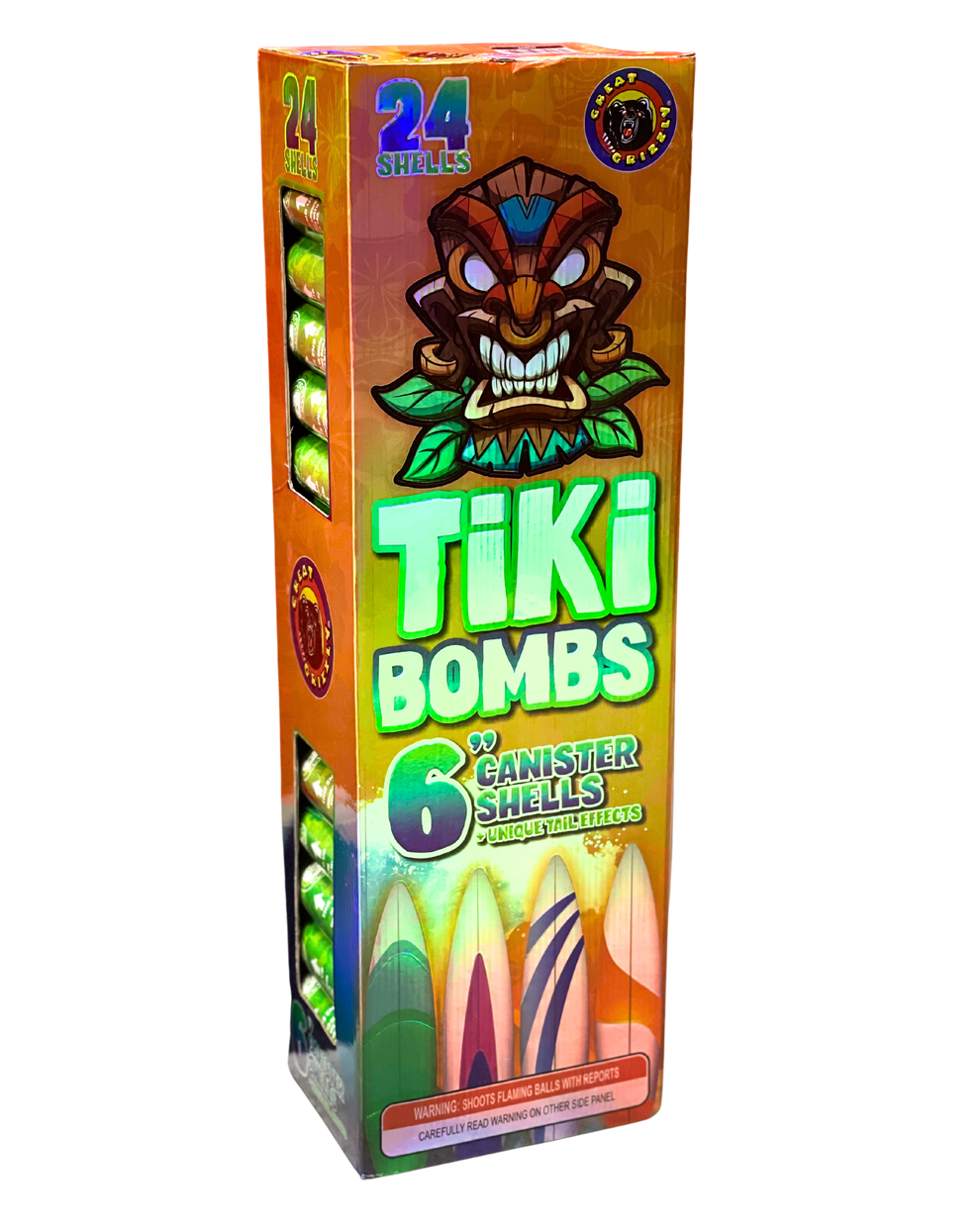 Tiki Bombs 24 Shot 6-Inch Canister Shells – Red Apple® Fireworks